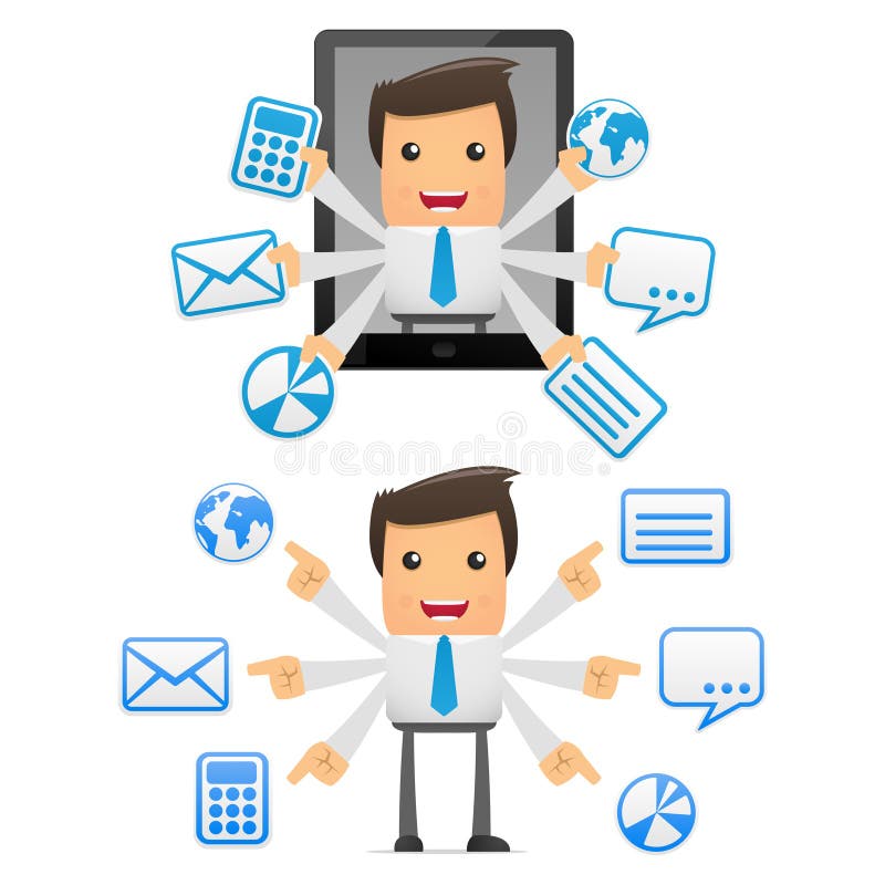 Set of Funny Cartoon Manager Stock Vector - Illustration of monitor ...