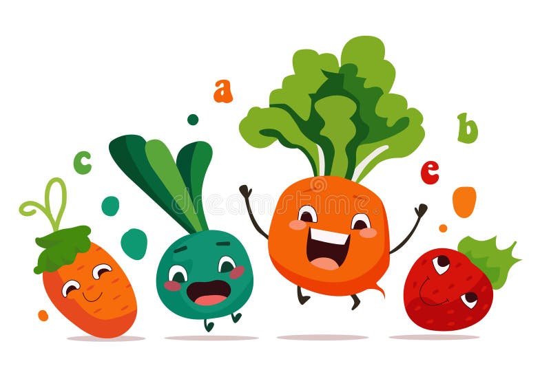 Set of Funny Cartoon Vegetable Cute Characters with Smiling Faces ...