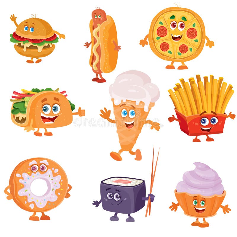 Characters in Food Court. People Eating Meal in Cafe Buffet, Men and ...