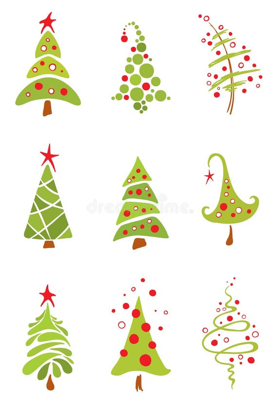 Set of Funny Christmas Trees Stock Vector - Illustration of shape ...