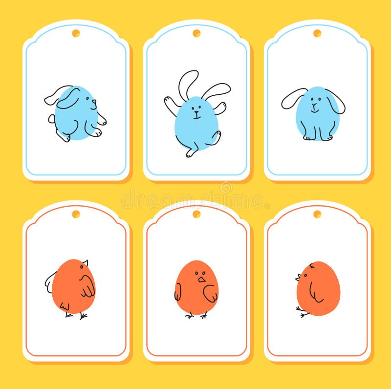 Set of Funny Easter Tags with Bunny, Chick Stock Vector - Illustration ...