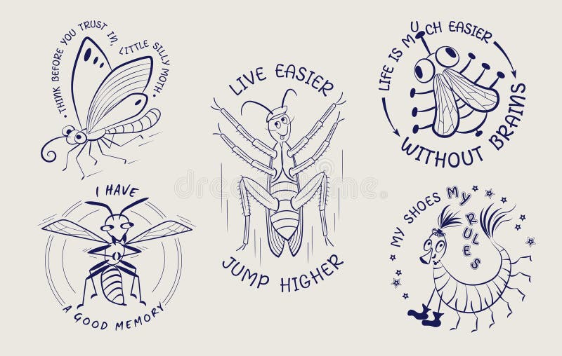 Set of Funny Emblems with Comic Cartoon Insects Stock Vector ...
