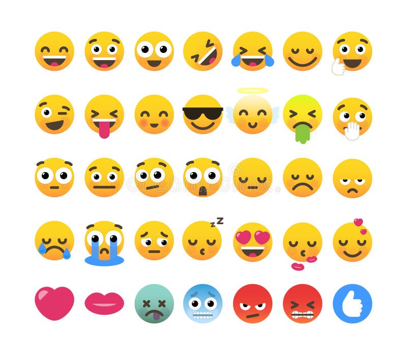 Set of 35 Funny Emoticons, Emoji Flat Design. Stock Vector ...