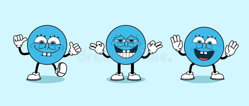 Set Funny Face Cartoon Blue Ball Head with Laugh Expression Vector ...