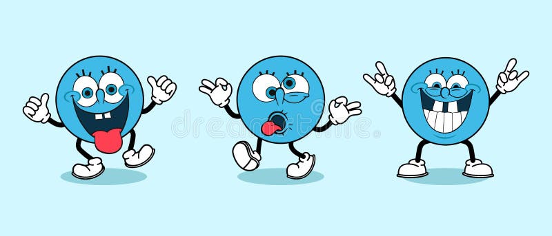 Set Funny Face Cartoon Blue Ball Head with Lol Expression Vector ...