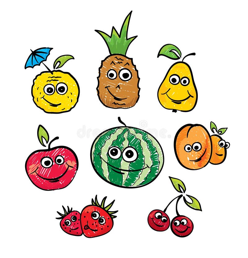 A set of funny fruits stock vector. Illustration of vector - 19909235