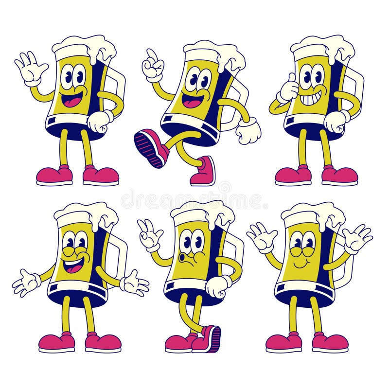 Set of Funny Glass of Beer Cartoon with Various Pose Stock Vector ...