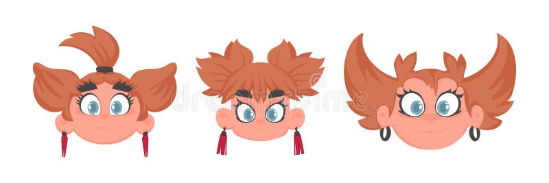 Set of Funny and Interesting Girls Faces. Cartoon Style Stock Vector ...