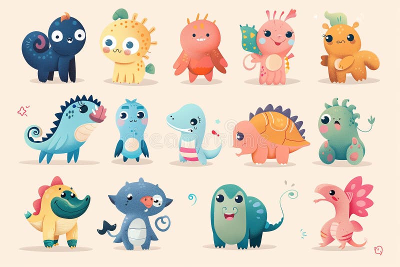 Set of Funny Monsters. Cute Creatures in a Cartoon Style. by Generative ...