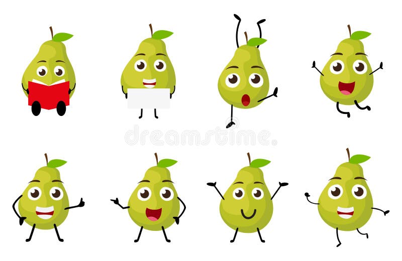 Set of Funny Pear Fruit Character Stock Vector - Illustration of ...