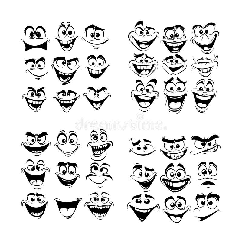 Set of Funny Smiling Cartoon Faces with Various Expressions for Comic ...