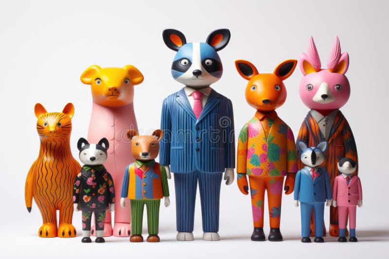 Set of Funny Toy Animals in the 3D Memphis Style Stock Illustration ...