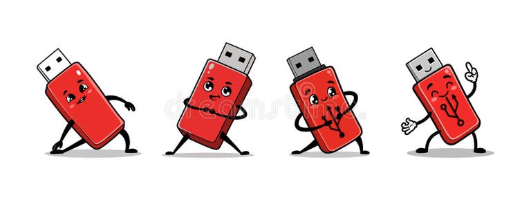 Set of Funny USB Flash Drive Clipart Characters - Data Storage Fun ...