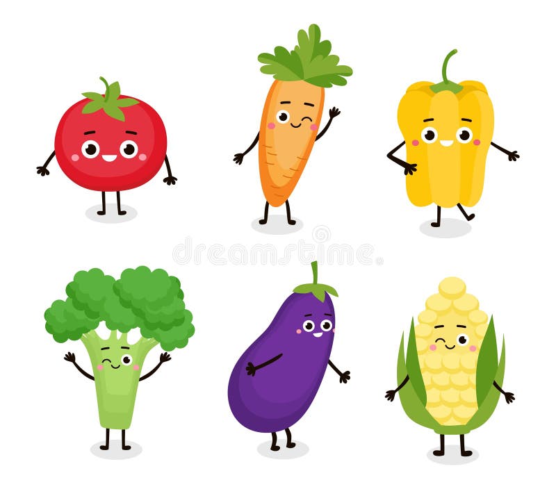 Set of Funny Vegetables in Cartoon Style, Vector Illustration ...