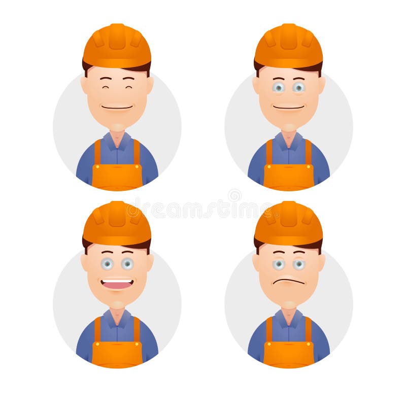 Set Funny Wacky Male Face Engineer Technician Professional Expression ...