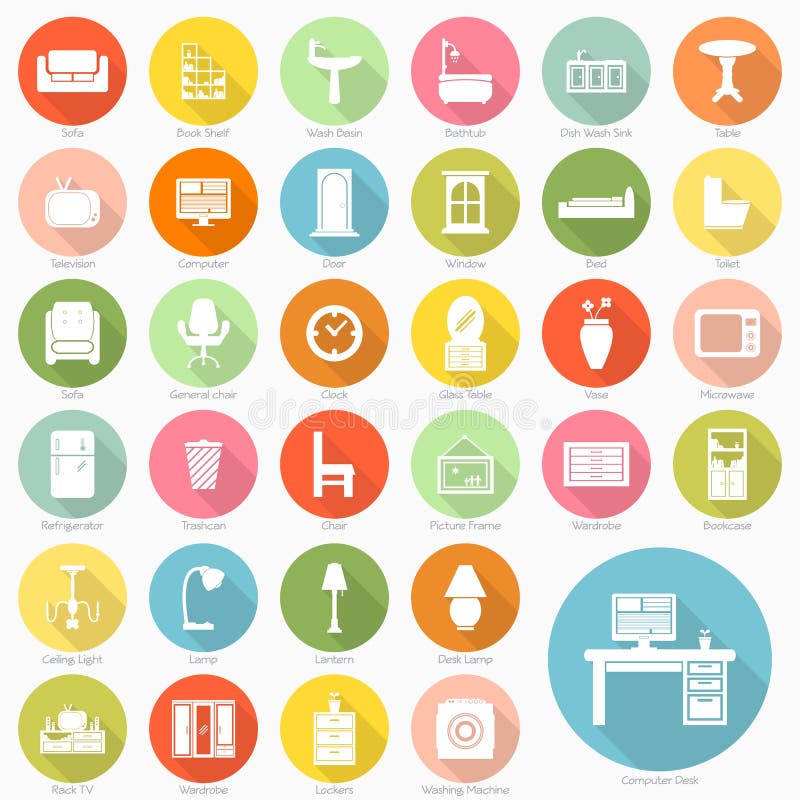 Set of Furniture Flat Icons Design Stock Vector - Illustration of ...