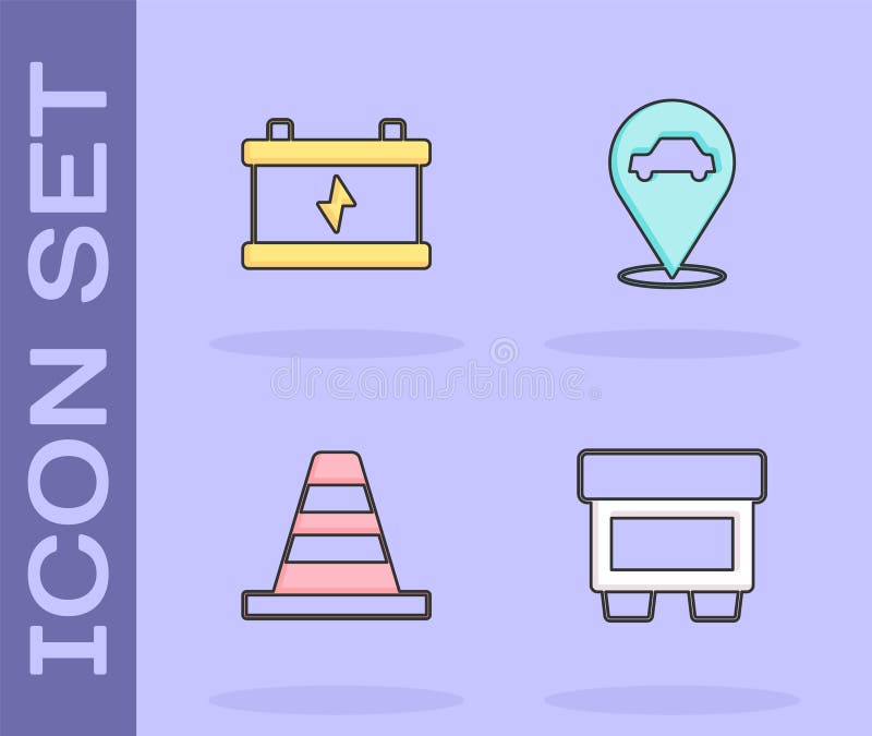 Set Fuse, Car Battery, Traffic Cone and Location with Car Service Icon ... Set Fuse, Car Battery, Traffic Cone and Location with Car Service Icon ...