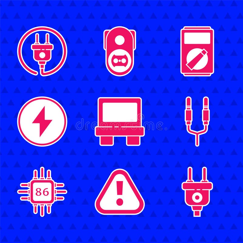 Set Fuse, Exclamation Mark in Triangle, Electric Plug, Audio Jack ...