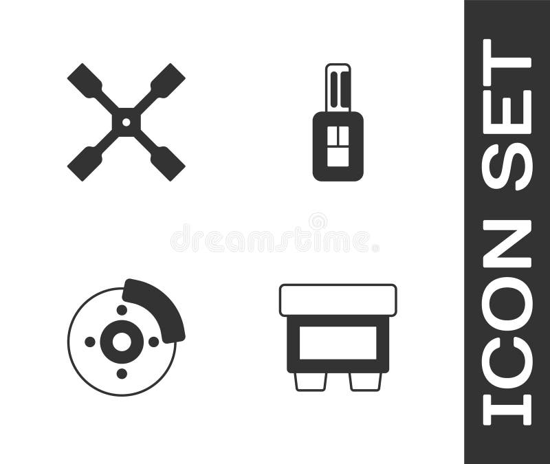 Set Fuse, Wheel Wrench, Car Brake Disk with Caliper and Key Remote Icon ... Set Fuse, Wheel Wrench, Car Brake Disk with Caliper and Key Remote Icon ...