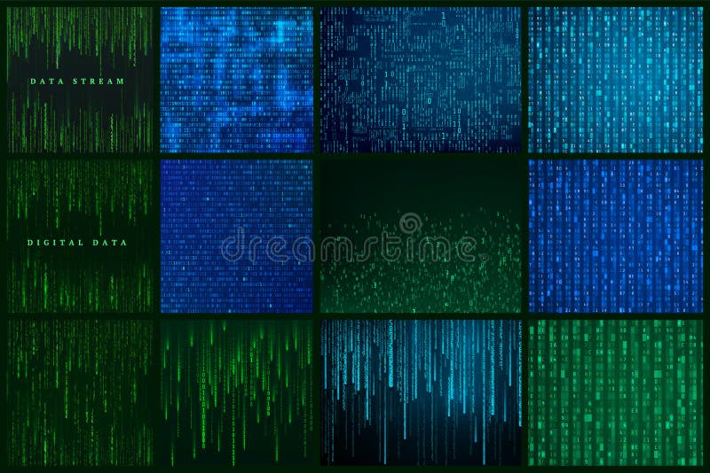 Set of Futuristic Abstract Background. Matrix Style Sci Fi Backdrop ...