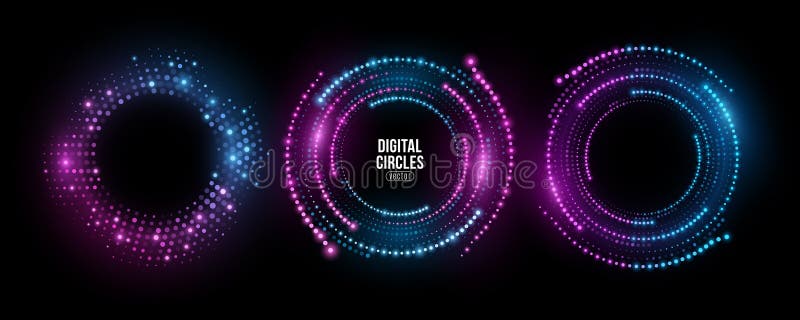 Set of Futuristic Frames with Glowing Dots. Big Data Visualization ...