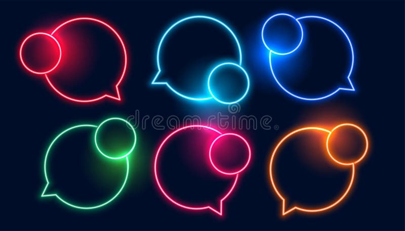 Set of Futuristic Glowing Led Chat Box Frame with Empty Space Stock ...
