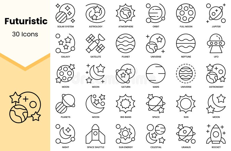 Set of Futuristic Icons. Simple Line Art Style Icons Pack Stock Vector ...