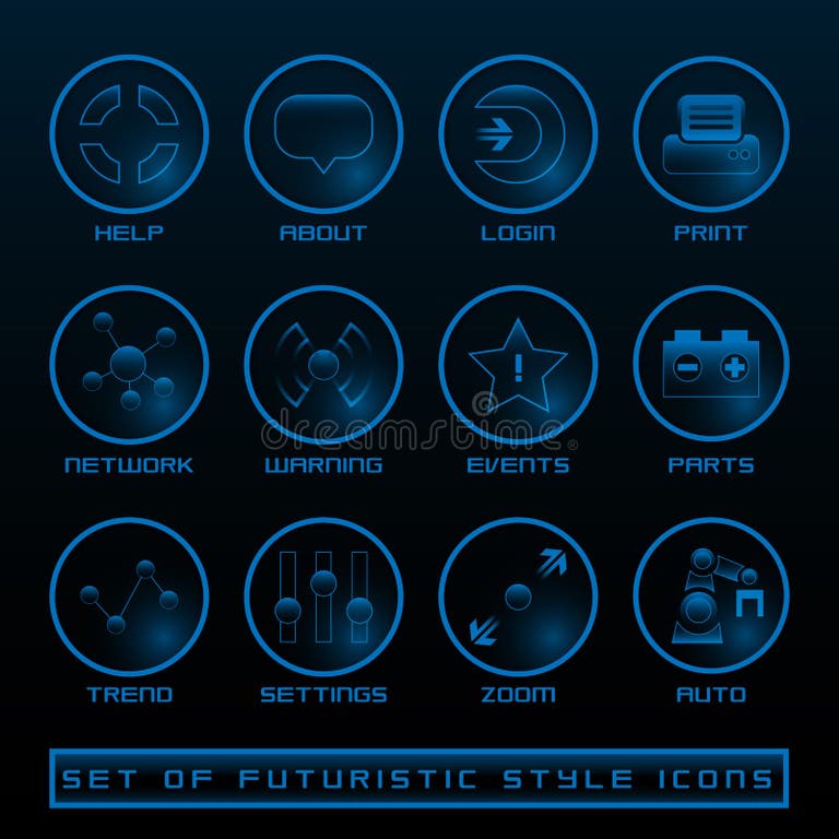 Set of Futuristic User Interface Icons Stock Vector - Illustration of ...