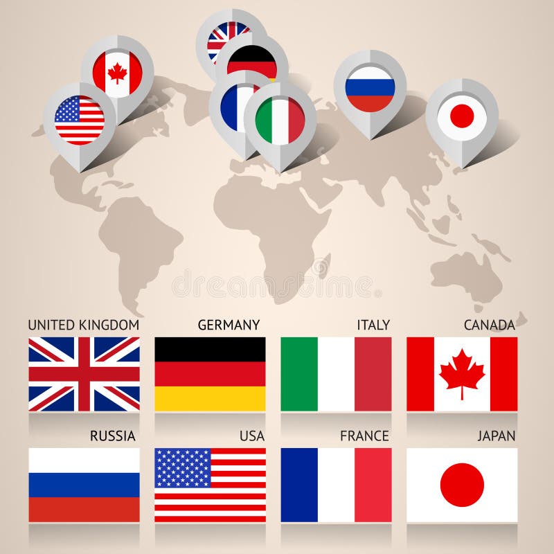 Set G8 Flags Map Stock Illustrations – 3 Set G8 Flags Map Stock ...