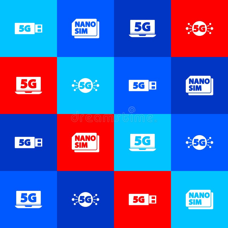 Set 5G Modem, Nano Sim Card, Laptop with Network and Icon. Vector Stock ...