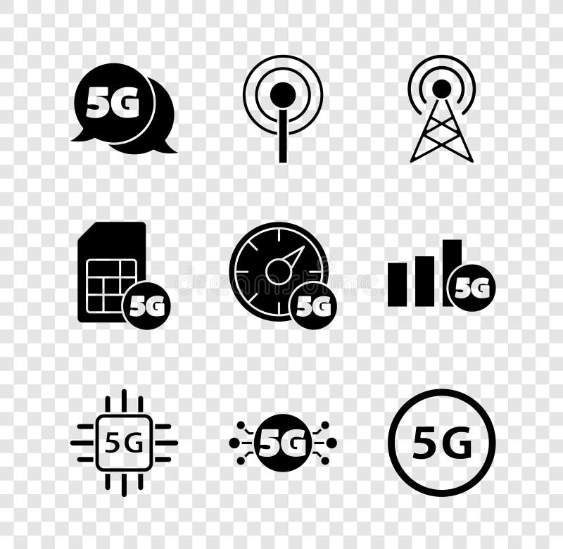 Set 5G Network, Antenna, Processor, Sim Card and Digital Speed Meter ...