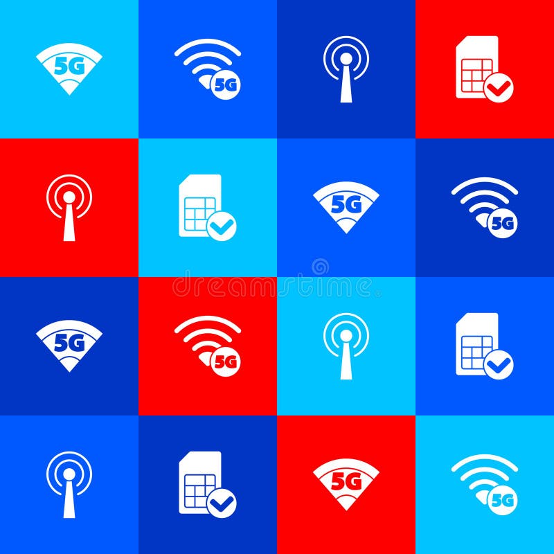 Set 5G Network, , Antenna and Sim Card Icon. Vector Stock Vector ...