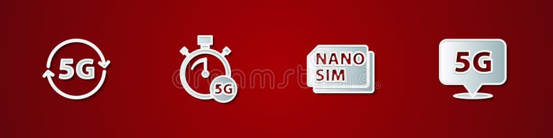 Set 5G Network, Digital Speed Meter, Nano Sim Card and Location Icon ...