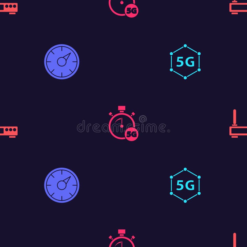 Set 5G Network, Digital Speed Meter, and Router and Wi-fi Signal on ...