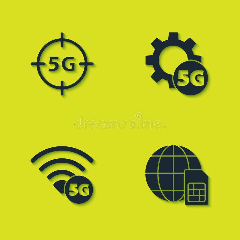 Set 5G Network, Globe Sim Card, And Setting Icon. Vector Stock Vector ...
