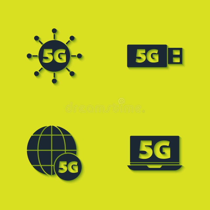 Set 5G Network, Laptop with, and Modem Icon. Vector Stock Illustration ...