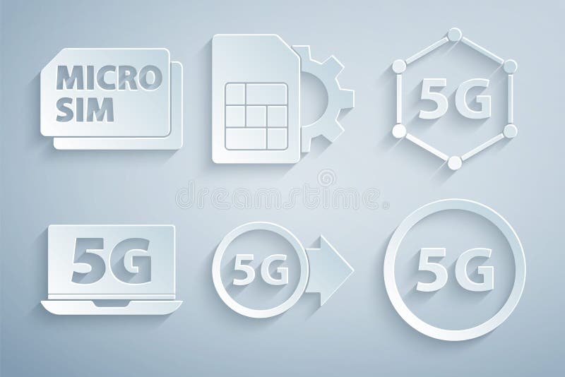 Set 5G Network, Laptop with, Sim Card Setting and Micro Card Icon ...