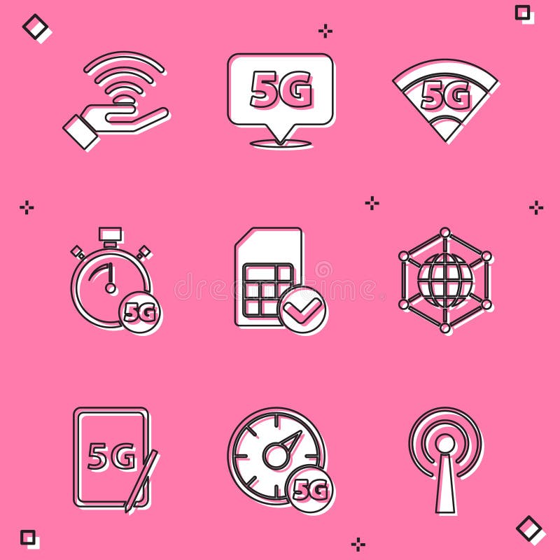 Set 5G Network, Location, Digital Speed Meter, Sim Card, Social ...