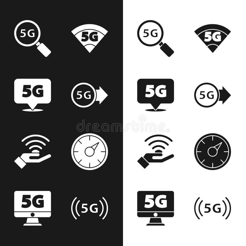 Set 5G Network, Location, Search, Digital Speed Meter, and Monitor with ...