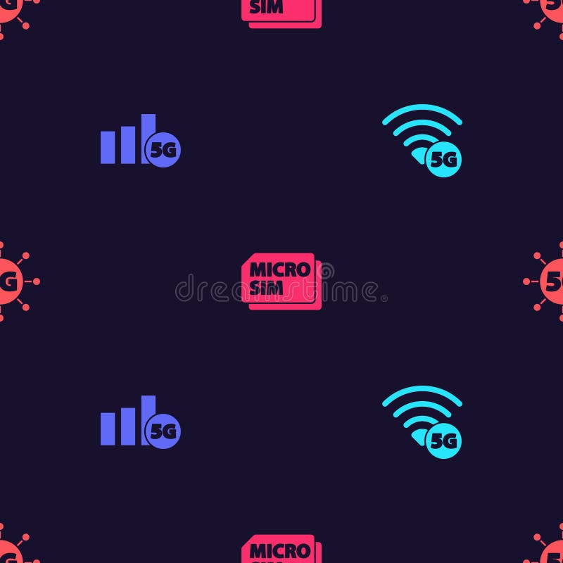 Set 5G Network, , Micro Sim Card and on Seamless Pattern. Vector Stock ...