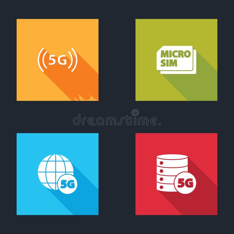 Set 5G Network, Micro Sim Card, and Server Icon. Vector Stock ...
