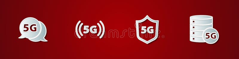 Set 5G Network, , Protective Shield and Server Icon. Vector Stock ...