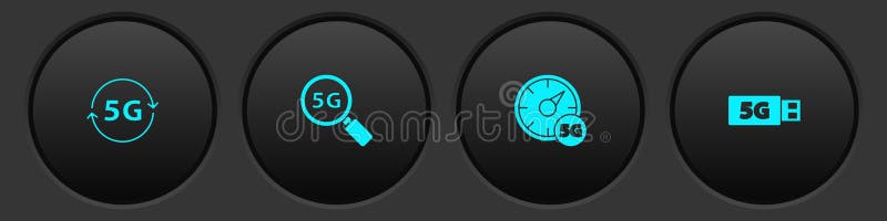 Set 5G Network, Search, Digital Speed Meter and Modem Icon. Vector ...