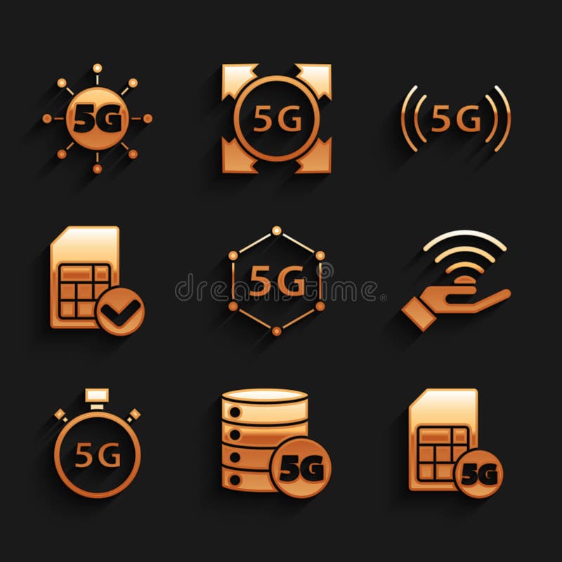 Set 5G Network, Server, Sim Card, Digital Speed Meter, Card, and Icon ...