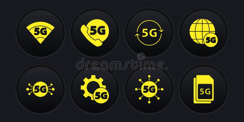 Set 5G Network, Setting, Phone with, Sim Card and Icon. Vector Stock ...