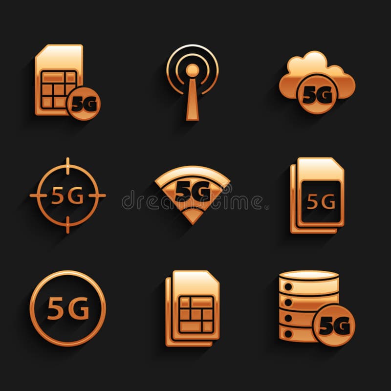 Set 5G Network, Sim Card, Server, Card, Cloud and Icon. Vector Stock ...