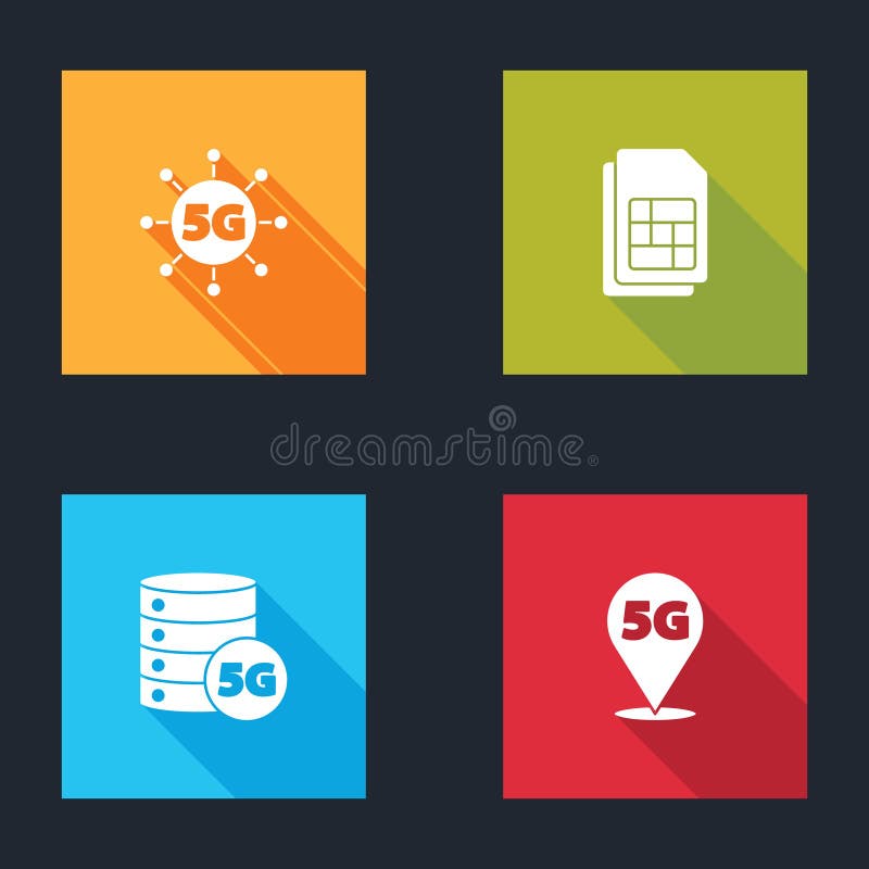Set 5G Network, Sim Card, Server and Location Icon. Vector Stock Vector ...