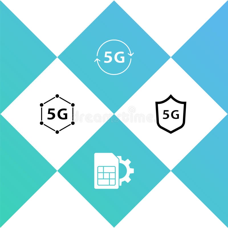 Set 5G Network, Sim Card Setting, and Protective Shield Icon. Vector ...