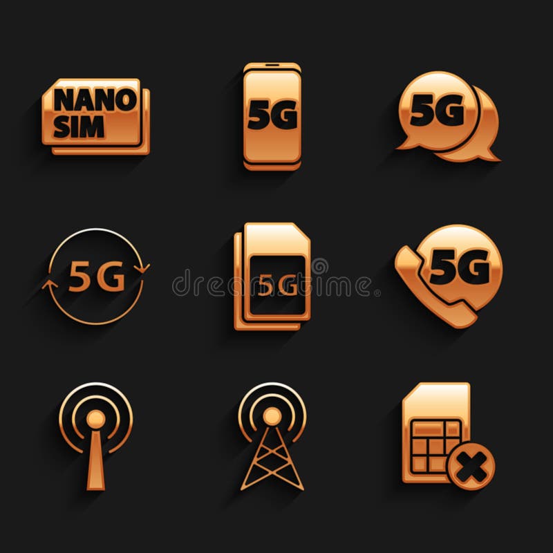 Set 5G Sim Card, Antenna, Card Rejected, Phone with Network, and Nano ...