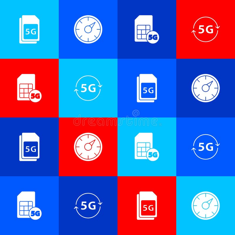 Set 5G Sim Card, Digital Speed Meter, and Network Icon. Vector Stock ...